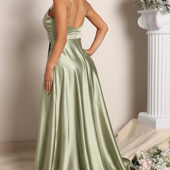Fashion Nova | Dresses | Nwt Beautiful Sage Green Satin Maxi Gown ...